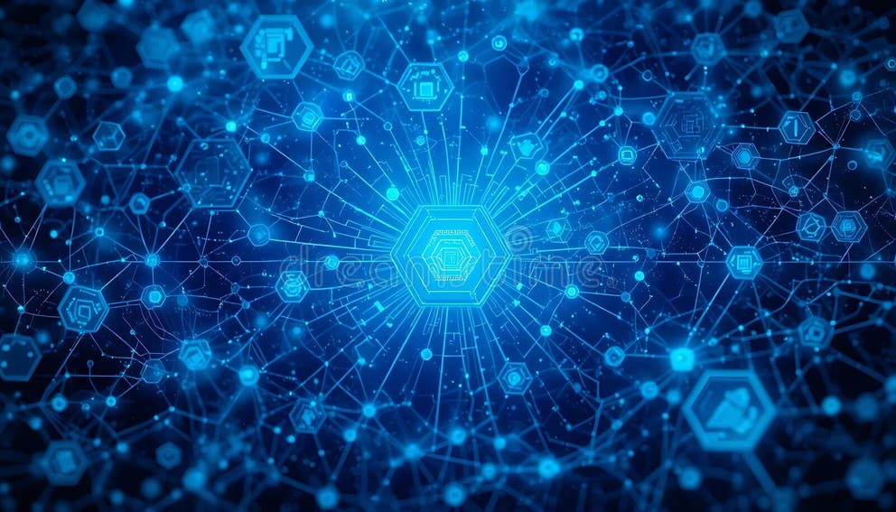 Glowing Network: Abstract Blue Hexagon Data Visualization Stock Illustration - Illustration of ...