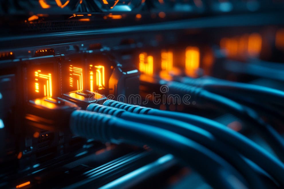 Glowing Network Cables Connecting Powerful Server Powerful Technology ...