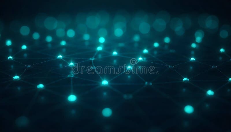 Glowing Network of Connected Nodes with Blurred Background in Shades of ...