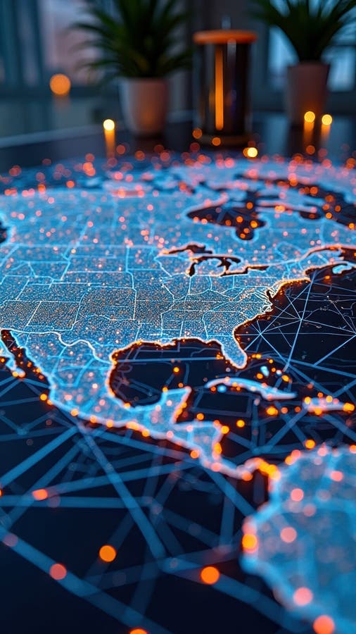 Glowing Network Connections Across North America at Night Stock ...