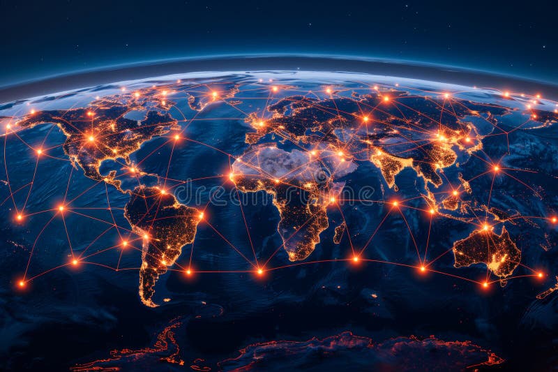 Glowing Network Connections Illuminate the Globe from a Satellite ...