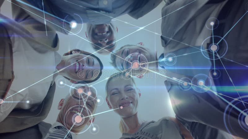 Glowing Network of Connections Over Group of Diverse Office Colleagues ...