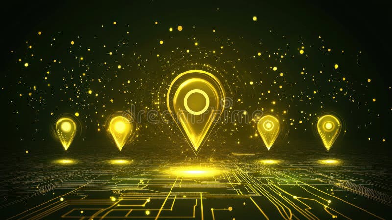 Glowing Network Digital Navigation and Connection Points in a Golden ...