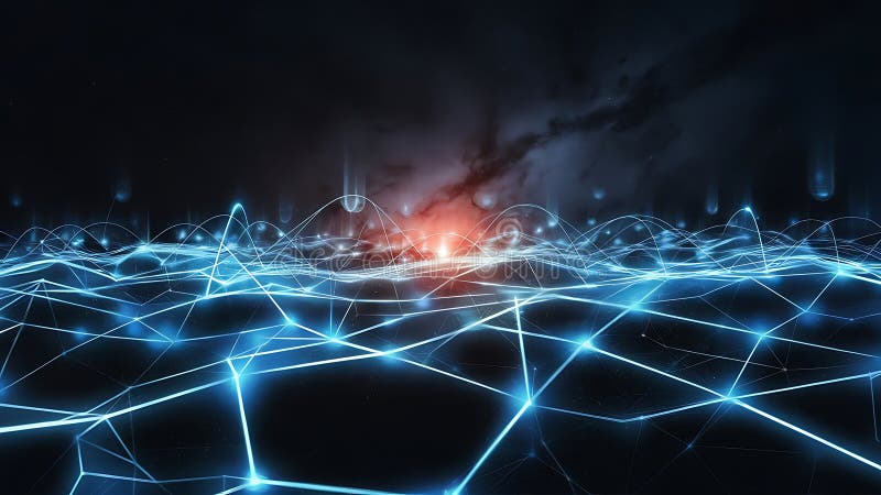 Glowing Network Grid Connecting Tall Urban Structures, Minimalist ...