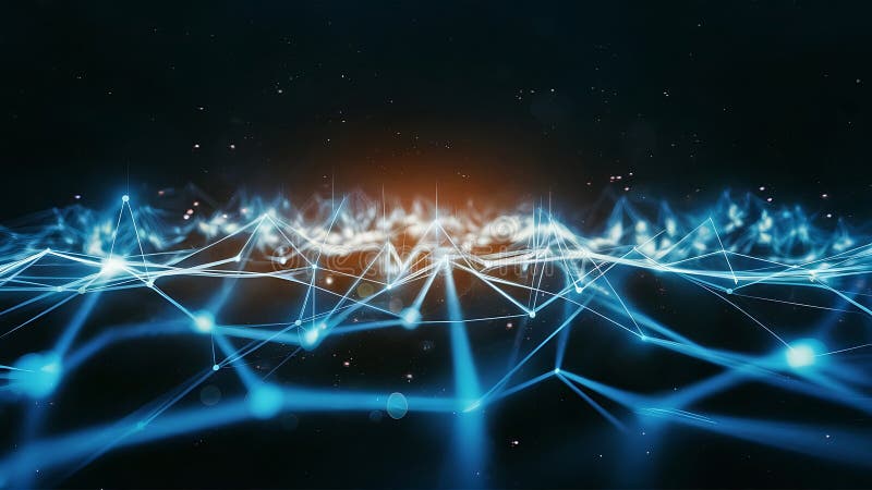 Glowing Network Grid Connecting Tall Urban Structures, Minimalist ...