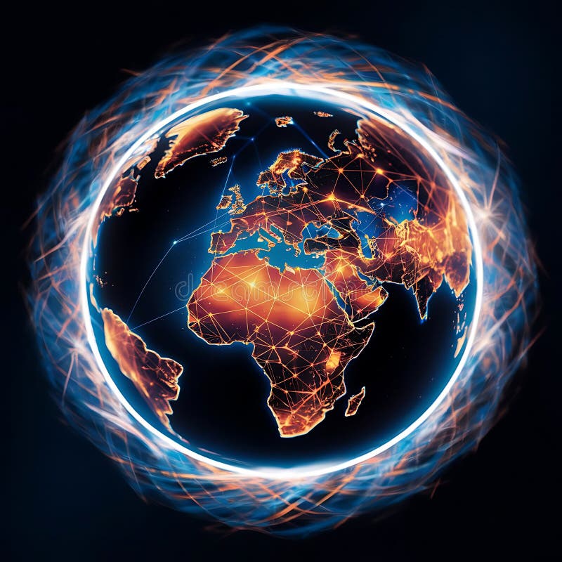 Glowing Network Grid Connecting Tall Urban Structures, Minimalist ...