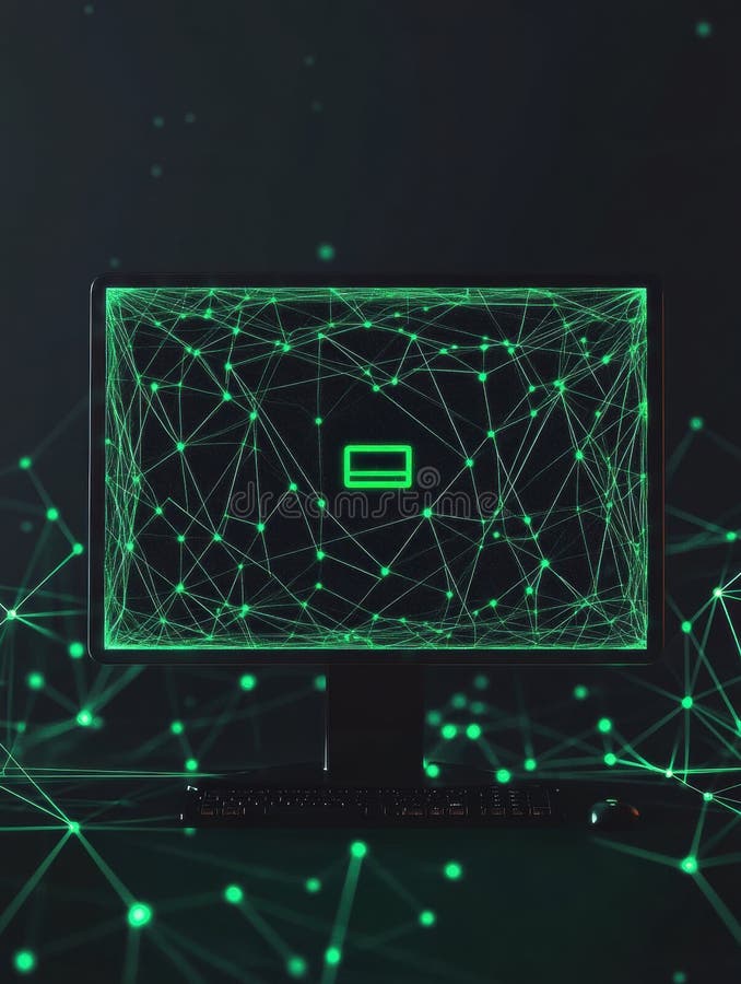 A Glowing Network Grid Encircles a Simple Monitor Icon, Highlighting ...