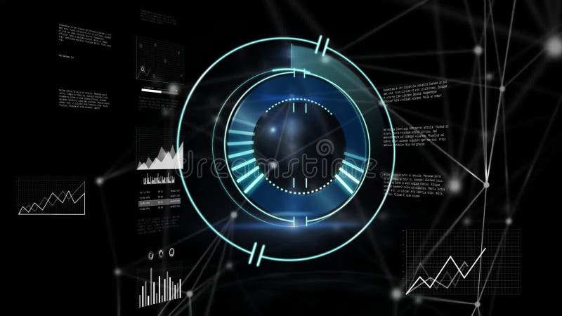 Glowing Network Grid Initiating Data Interface Rotating, Animating Charts, Visualizing Global ...