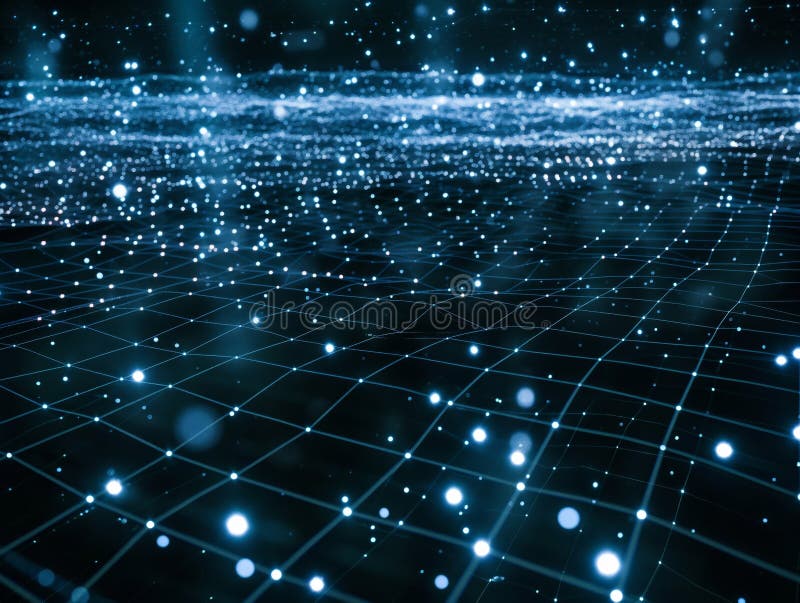 Starry Night Grid Futuristic Blue Space Glowing Light Data Network ...