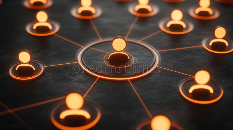 Glowing Network of Human Figures and Nodes in Orange Tones Representing ...