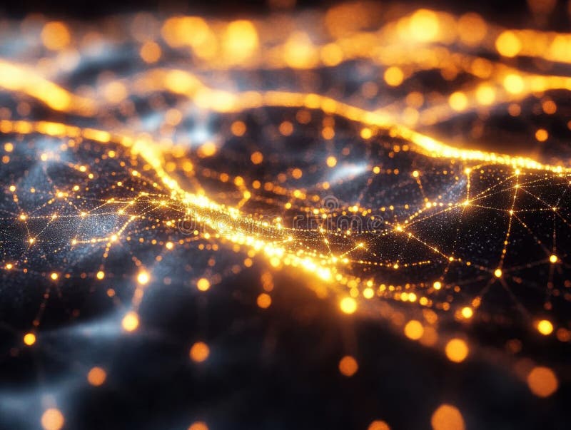 Glowing Network Landscape, Abstract Digital Connection Visualization ...