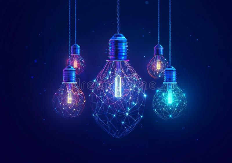 Glowing Network Lightbulbs Abstract Idea Concept High Quality Image ...