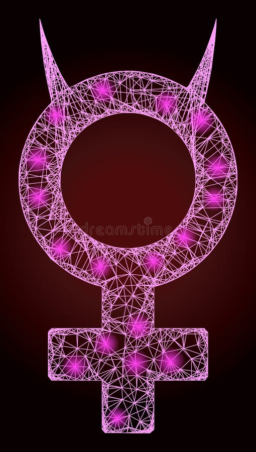 Glowing Network Mesh Devil Female Symbol with Light Spots Stock Vector ...