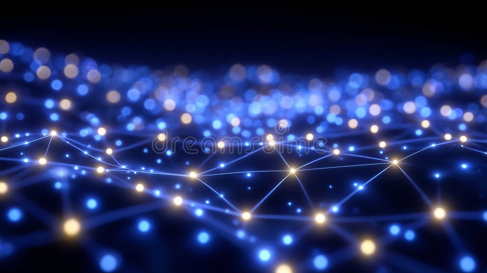 Glowing Network Nodes Connect Across Dark Surface, Showcasing Digital ...