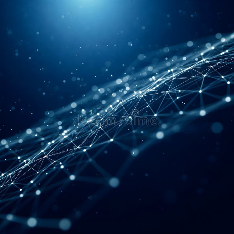 Glowing Network Nodes and Connecting Lines Represent Data Flow and Abstract Technology Concepts ...