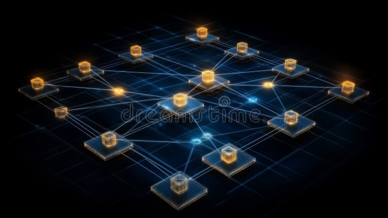 Glowing Network Nodes and Connections Stock Illustration - Illustration ...