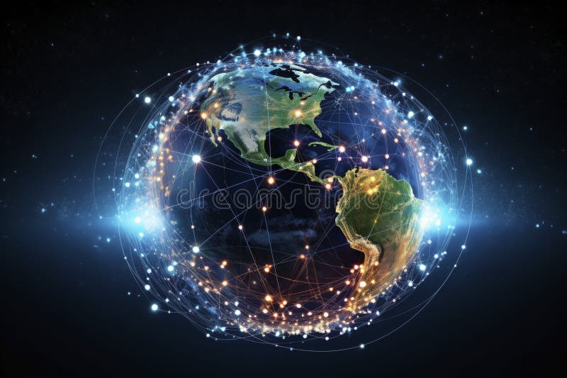 Glowing Network Nodes Over Earth. Stock Image - Image of earth, cyber ...
