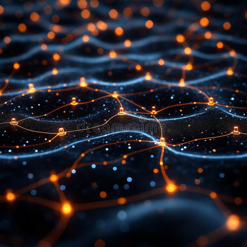 Abstract Digital Network Glowing Nodes Wavy Surface Stock Photos - Free ...