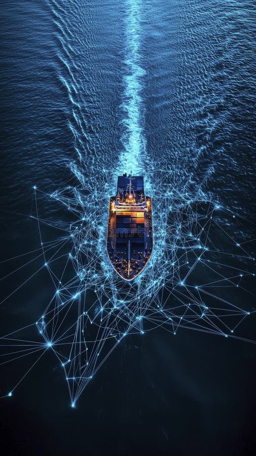 Glowing Network Patterns Around a Moving Vessel Stock Illustration ...