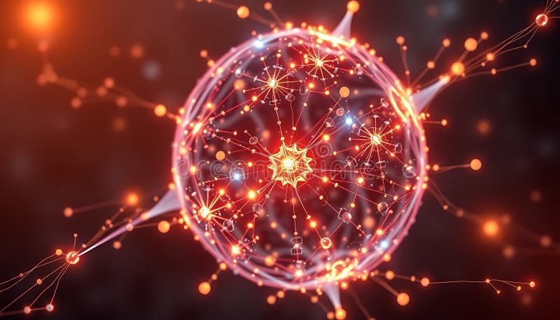 Glowing Network Sphere Abstract Art Red Orange Hues Stock Illustration ...