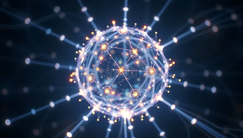 Glowing Network Sphere Digital Nodes Connections Abstract Design Stock ...