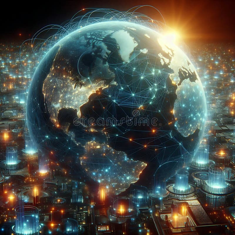 A Glowing Network Spreading Across the Globe, Worldwide Network ...