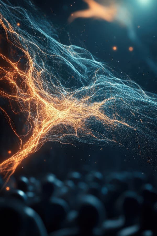 Glowing Networks Emerging Orange Light Blue Stream Artificial Brain ...