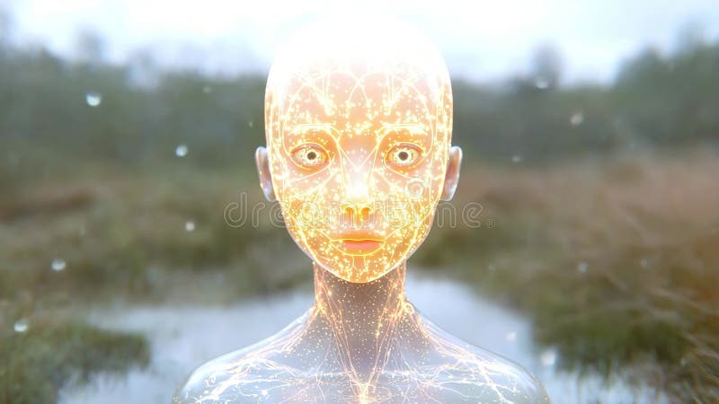 Glowing Neural Body with Open Eyes in Abstract Style. Face and Body ...