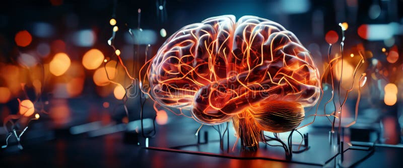 Glowing Neural Connections in a Futuristic Brain Model Stock Image ...