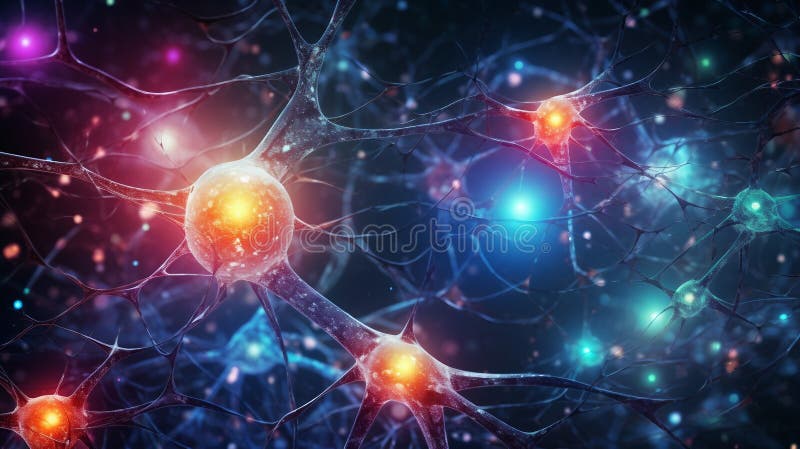 Glowing Neural Connections in a Vibrant Network of Brain Cells and ...