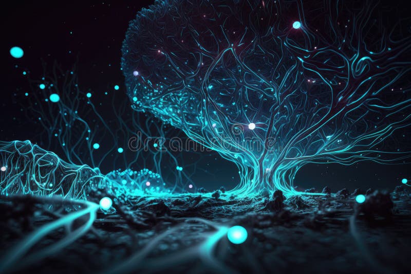 Glowing Neural Network And Artificial Intelligence Abstract Conceptual Visualization Stock