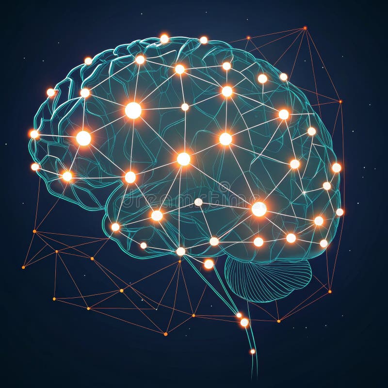 Glowing Neural Network Brain AI Connection, Neuroscience, Data Science Stock Illustration ...