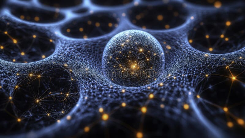 Glowing Neural Network with a Central Connected Sphere on a Dark ...