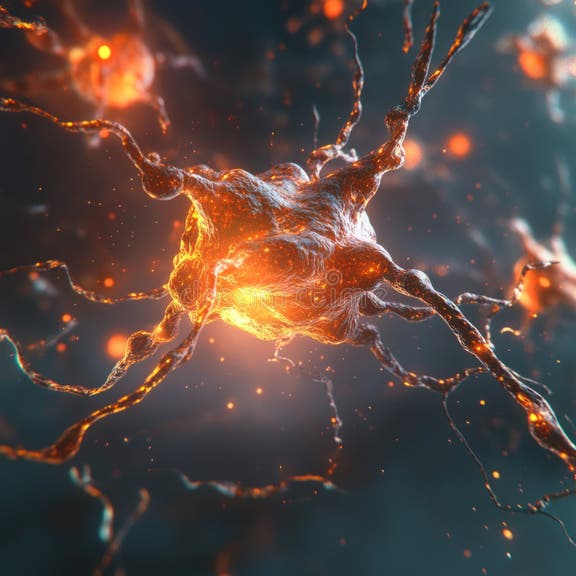 Glowing Neural Network Depiction: Complex Neural Cell Connections and ...