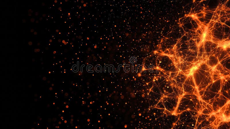 Glowing Neural Network Pattern Emerging from Dark Background in Fiery ...