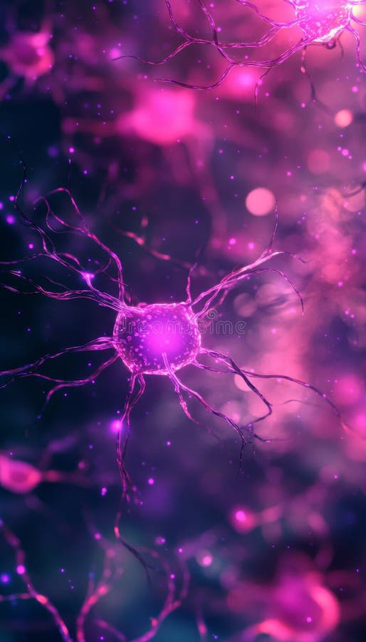 Glowing Neural Network a Purple and Blue Microscopic View, Connections ...