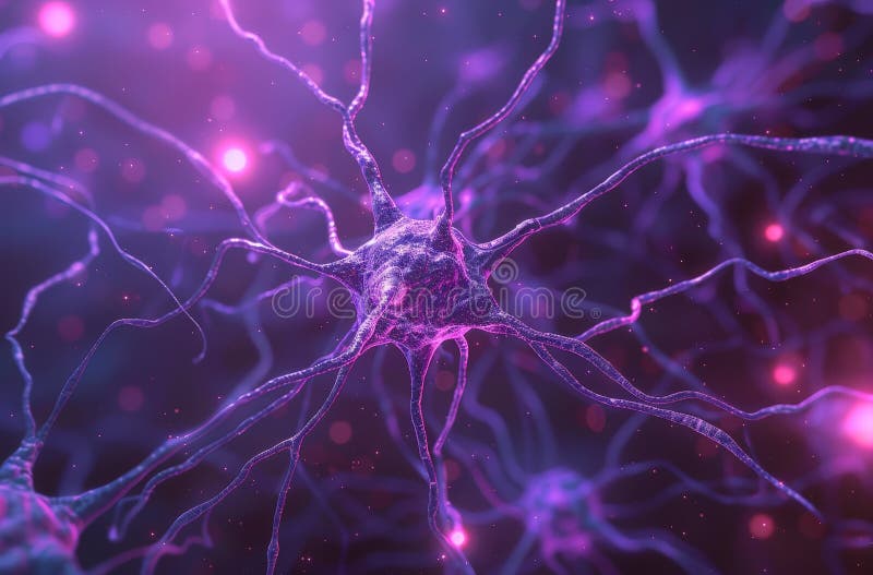 Glowing Neural Network in Purple and Pink Stock Illustration ...