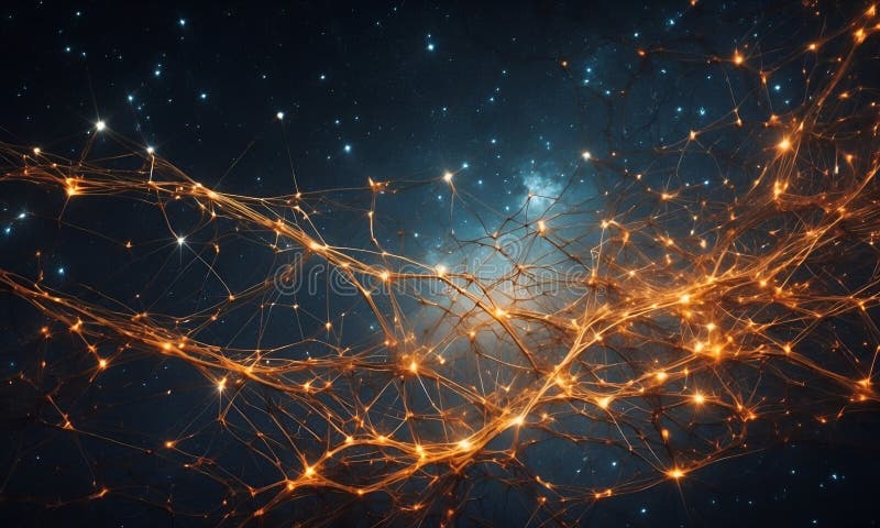 Illuminated Neural Pathways Traverse a Cosmic Expanse, a Mesmerizing ...