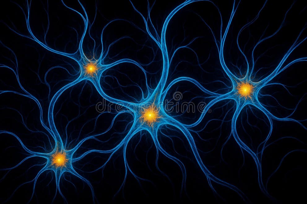 Glowing Neural Network with Star-like Neurons in Blue and Orange ...