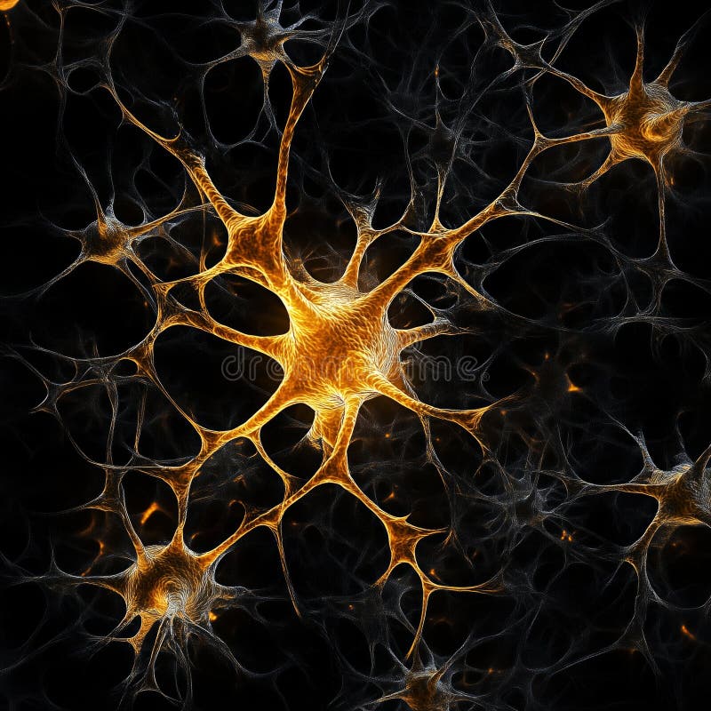 Glowing Neural Network Structure Depiction in Dark Background Stock ...