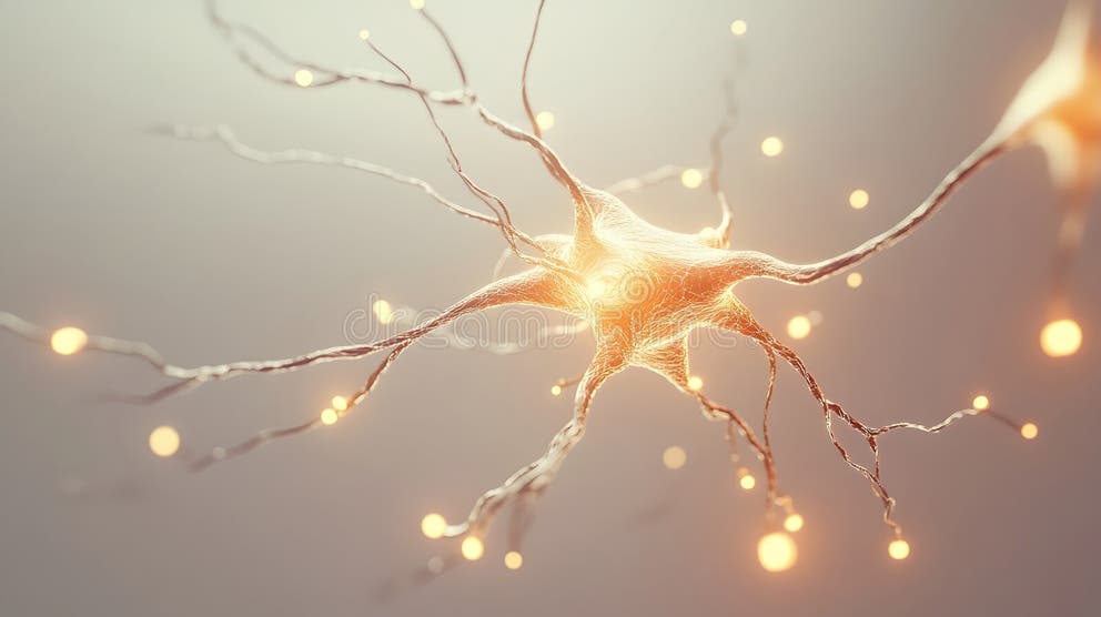 Glowing Neuron with Branching Dendrites and Axon Close-Up Ai Generated ...