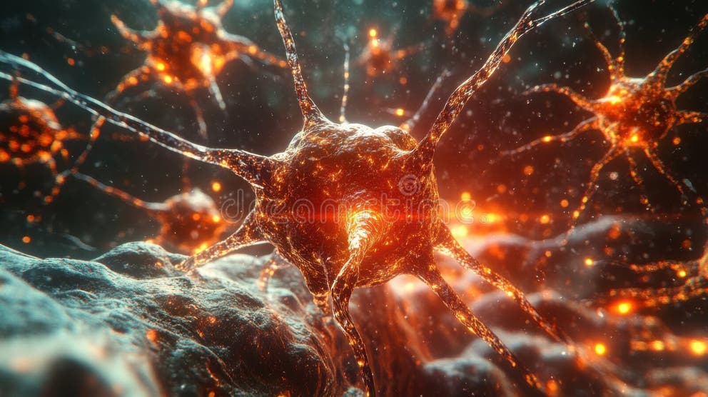 Glowing Neuron Cells. Abstract Network Structure. Neural Activity. Nerve Cells. Complex System ...