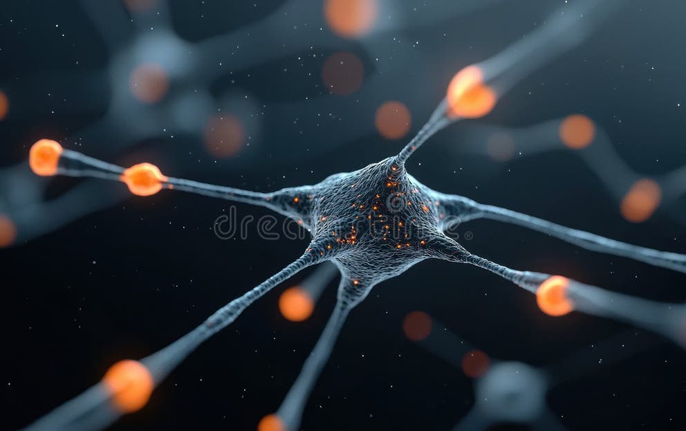 Glowing Neuron Network Microscopic View Stock Illustration ...