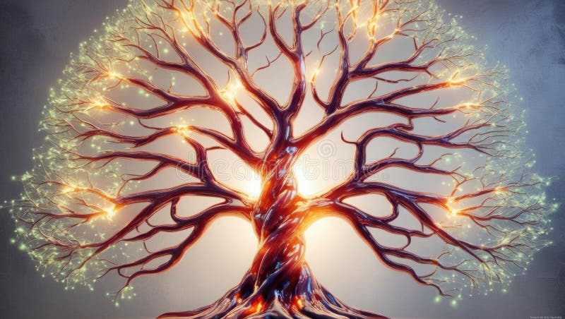 Glowing Neuron Network Tree Symbolizing Behavioral Growth and ...