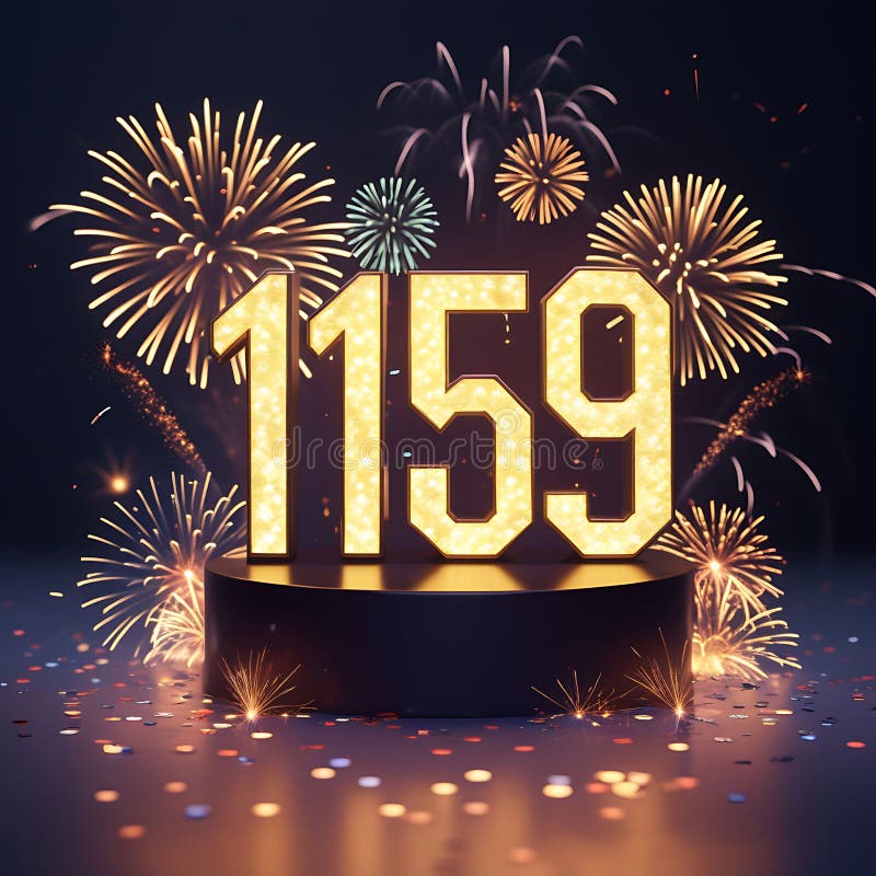 Glowing New Year Countdown Clock with Sparks and Fireworks Stock ...