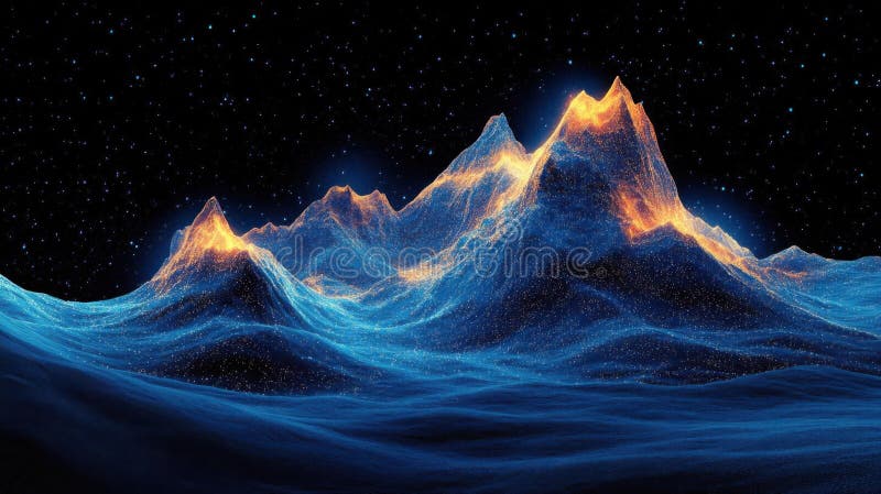 Glowing Night Mountainscape Stock Image - Image of landscape, peaceful ...