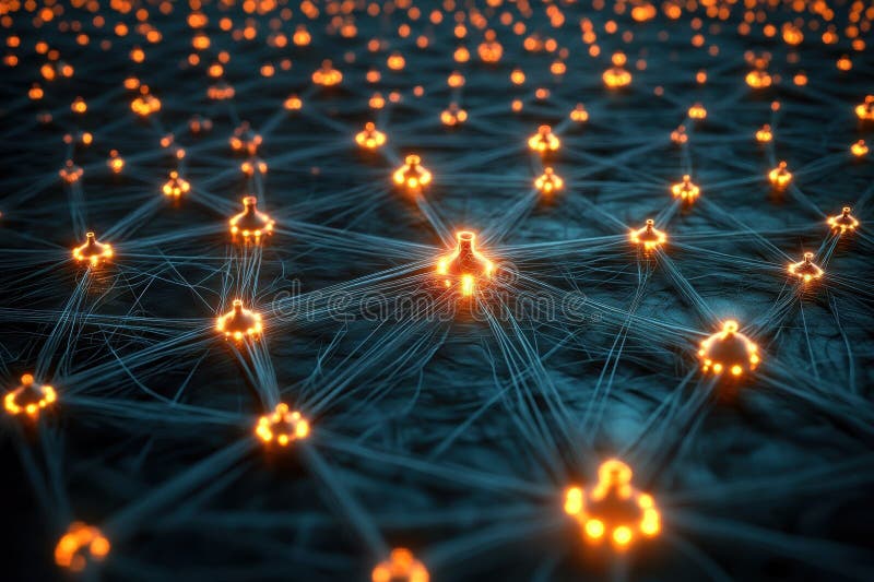 Digital Network Interconnected by Glowing Nodes and Web-like Strands at ...