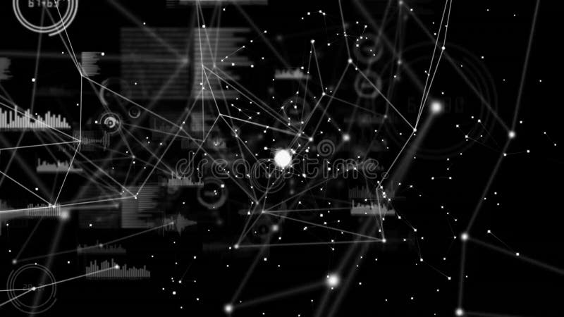 Glowing Nodes and Connecting Lines are Flowing in 3D Interface with HUD ...