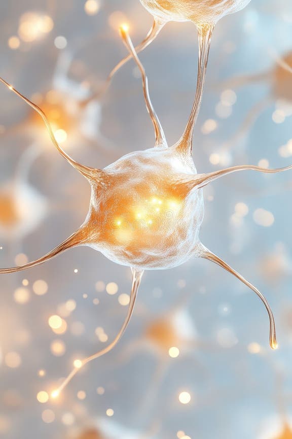 Glowing Nodes Forming Intricate Web. Complex Neural Network. Orange ...