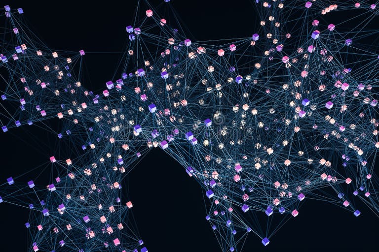 Glowing Nodes with Variational Lines, 3d Rendering Stock Illustration ...